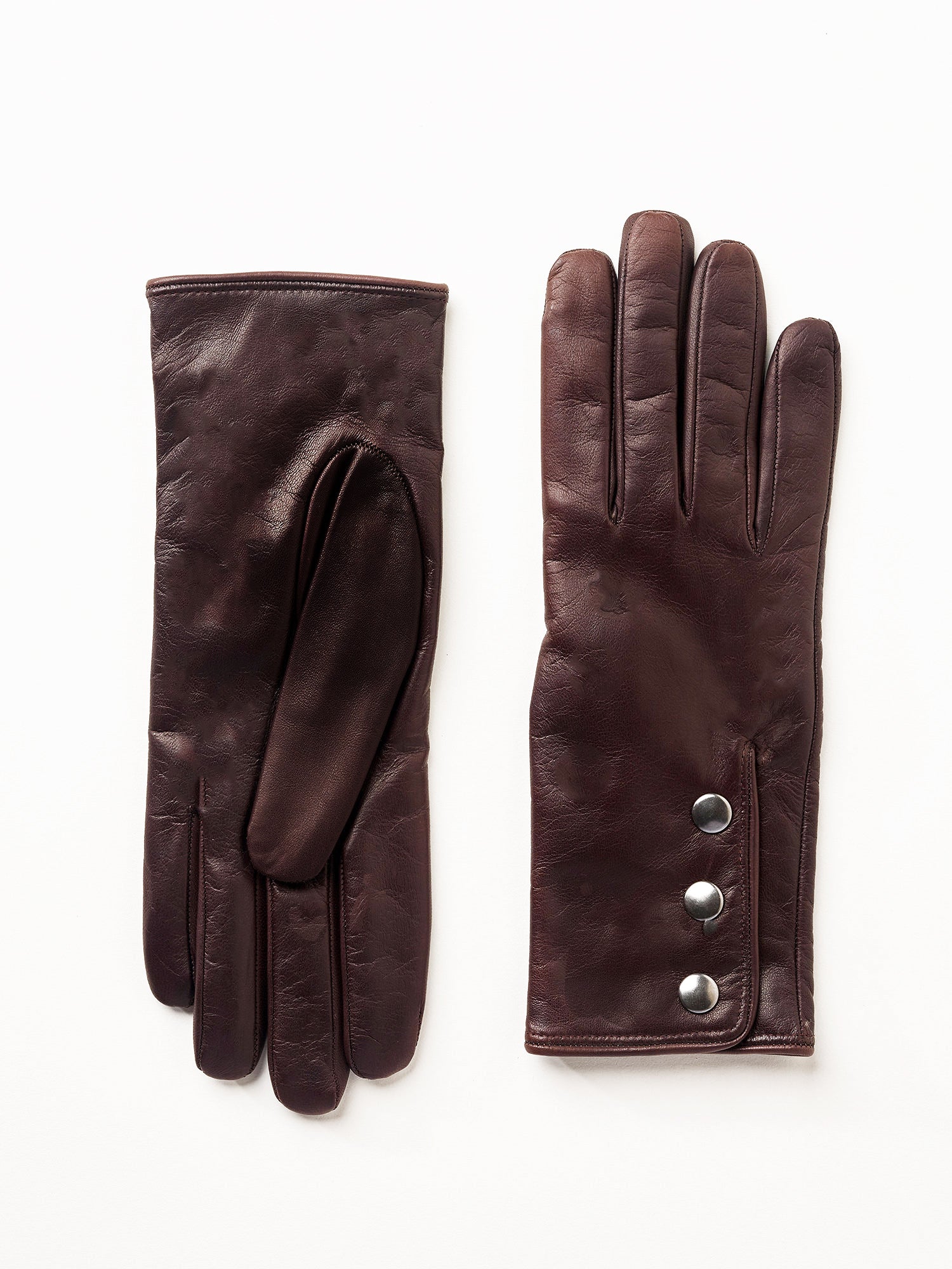Carmen Brown Leather Gloves Lined in Cashmere with Button Snaps – Belamonde