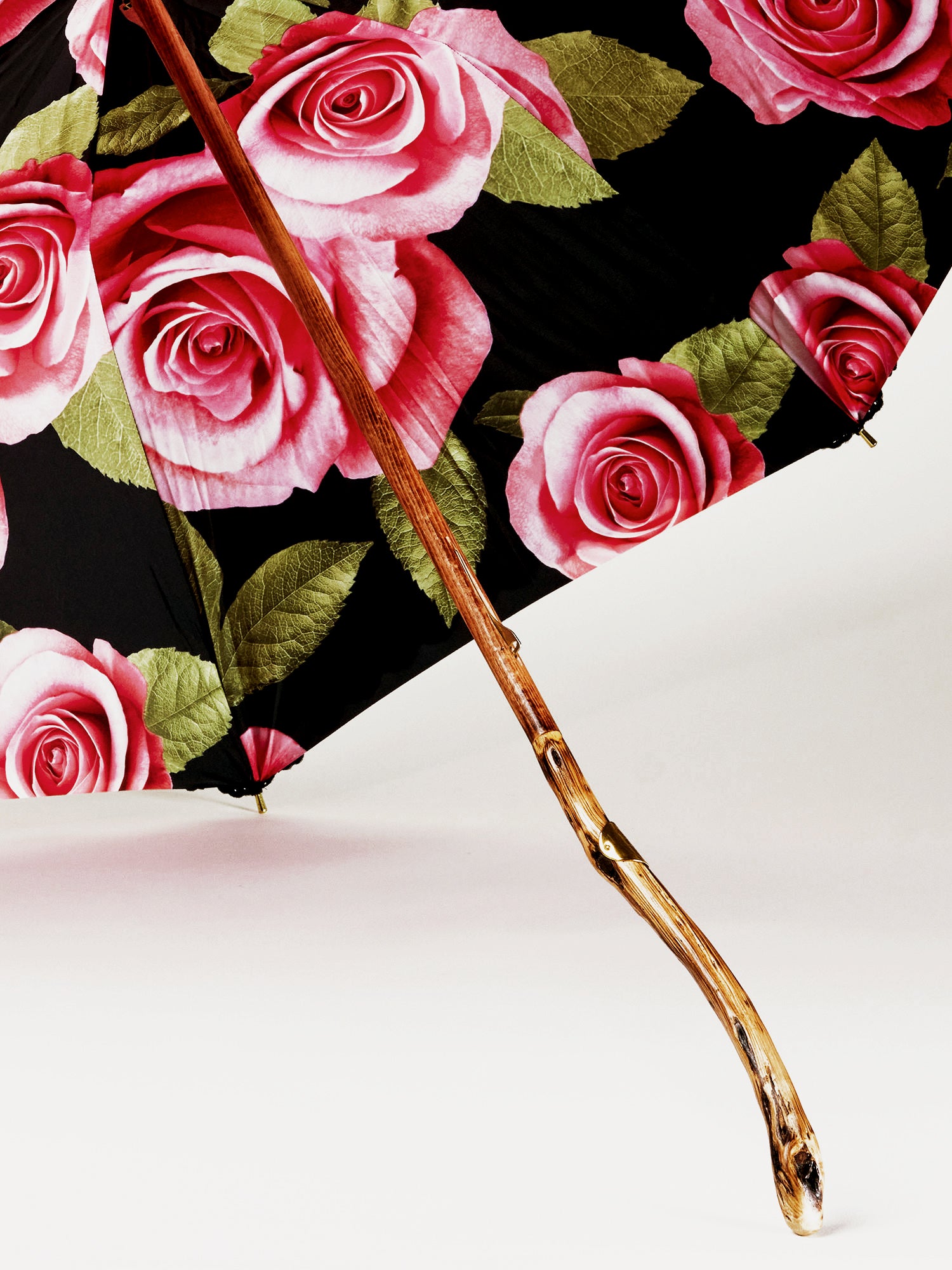 Silk Screen Vintage Rose and Black Double Layered Umbrella with Knotted ...